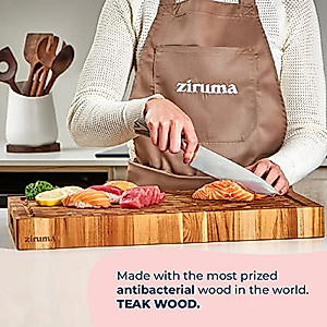 End Grain Butcher Block Cutting Board [2" Thick] Made of Teak Wood and Conditioned with Beeswax, Linseed & Lemon Oil. 17" x 11" by Ziruma