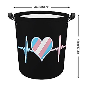 Transgender Flag Heart Beat Foldable Laundry Basket Waterproof Hamper Storage Bin Bag with Handle 16.5"x 16.5"x 17"