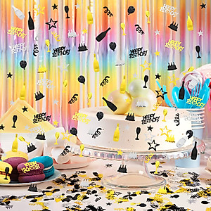 3000 PCS Black Gold Silver Happy Birthday Confetti Metallic Foil Stars Birthday Cake Balloon Confetti Table Scatter Confetti Decoration for Birthday Party Anniversary Baby Shower DIY Arts and Crafting