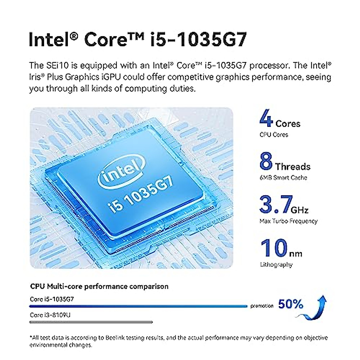 Beelink SEi10 Mini PC, Intel i5-1035G7(Up to 3.7 GHz) Mini Computers, 16GB RAM 1TB PCIe3.0 SSD, Dual Type-C Ports Desktop PC with 4K@60HZ Triple Display DP&HDMI&Type-C/WiFi6/BT5.2/1000M LAN/USB3.2