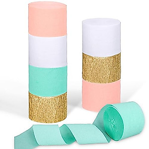 Whaline 8 Rolls Crepe Paper Streamers Gold Green Pink White Crepe Paper Rolls Flower DIY Kits for Wedding Birthday Valentine's Day Decor Bachelorette Bridal Baby Shower Backdrop Photo Booth,4 Colors