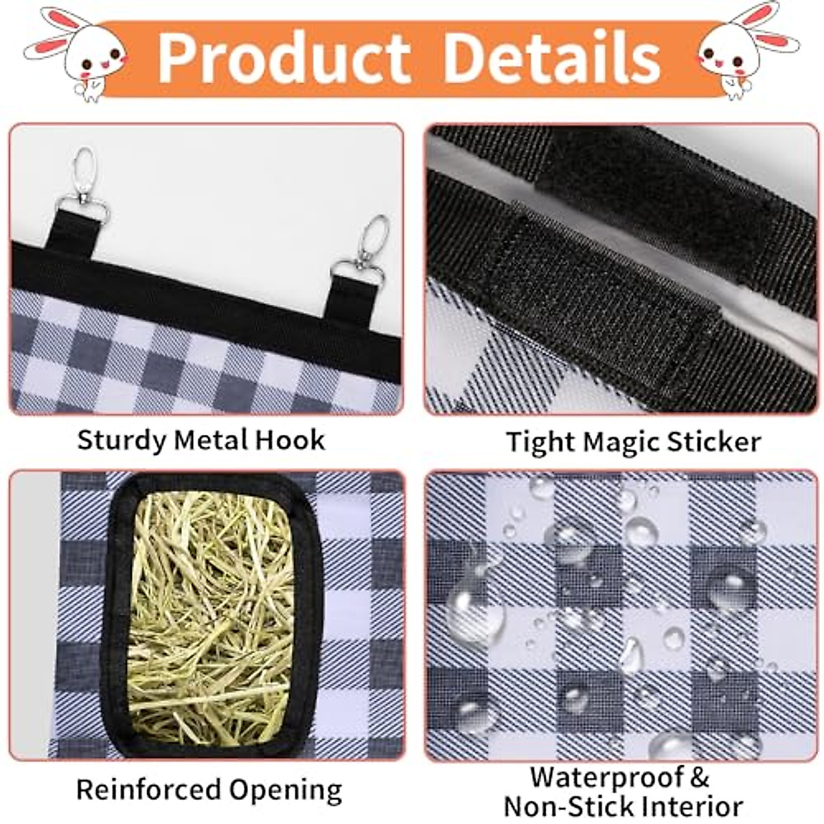 Xylitic Rabbit Hay Feeder Bag, 2 Holes Guinea Pig Hay Feeder, 600D Oxford Cloth Fabric Hay Bag for Rabbits, Hanging Bunny Hay Feeders, Large Capacity Rabbit Hay Bag for Guinea Pigs Chinchillas