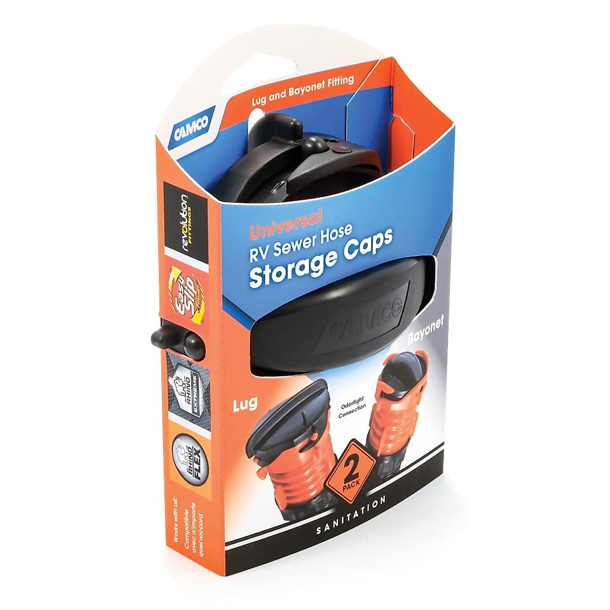 Camco RV Sewer Hose Storage Cap Set - Lug and Bayonet Caps | Allows You to Seal Both Ends of Your Sewer Hose Before Storing | Odor and Leak Proof Connection - 2 Pack (39752)