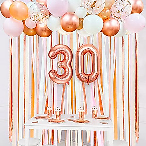 Rose Gold 30th Birthday Backdrop Pink Balloon Arch Garland Fabric Ribbon Photo Backdrop for Womens 30th Birthday Decorations 30 and Fabulous Cheers to 30 Years Anniversary Dirty Thirty Party Decor