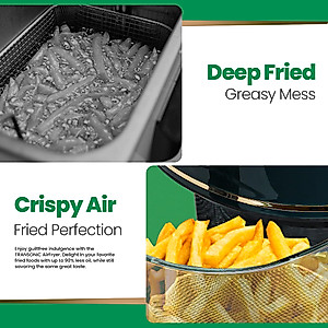 Transonic Glass Basket Air Fryer Oven, 4 Quart Non Toxic Non Stick Easy Cleaning Borosilicate Glass Basket, 8 Cooking Presets, Touch Digital Controls