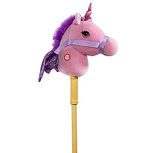 PonyLand: Music Stick Animal - Pink Unicorn - Music Button, Sturdy Two-Piece Stick W/Colorful Soft Plush Animal Head, Pretend Play Toy, Kids Ages 3+