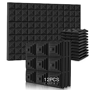 Acoustic Foam Panels of 12 Pack, 2021 New Sound Proof Foam Panels 2" x 12" x 12", Soundproof Insulation for Wall, Noise Absorbing Padding for Music Studio Bedroom Home, Decreasing Noise