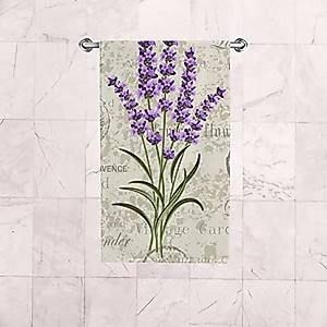 Retro Provence Lavender Stamps Fingertip Bath Towels, Super Soft Highly Absorbent Face Hand Towels, 2 Pack Purple Flowers Decorative Dish Towels for Hotel Kitchen Bathroom, 30 x 15 Inch