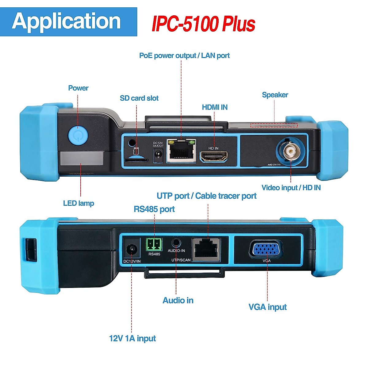 Rsrteng IP Camera Tester, IPC-5100 Plus 8MP AHD CVI TVI CVBS IP Camera Test 4K HD Display Video Monitor 5inch IPS Touch Screen IPC Tester Support POE PTZ W-i-F-i RS485 HDMI & VGA Input DC12V Output