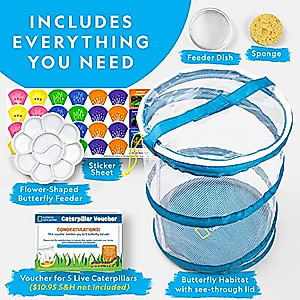 NATIONAL GEOGRAPHIC Butterfly Growing Kit - Butterfly Habitat Kit with Voucher to Redeem 5 Caterpillars ($10.95 S&H Not Included), Butterfly Cage, Feeder (Amazon Exclusive)