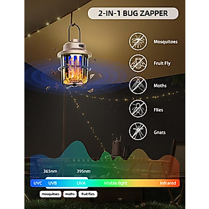 Bug Zapper Outdoor Camping Lamp with Mosquito Zapper Versatile Portable & Rechargeable Flying Insect Killer Lantern IPX4 Waterproof Indoor and Outdoor Mosquito Zapper for RVs, Camping, Home, Patio 2PC