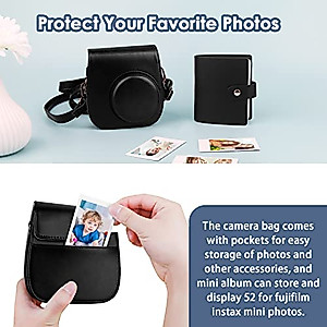 Protective Camera Case for Fujifilm Instax Mini 11 12 9 Instant Camera with Instax Mini Album, Photo Album for Fujifilm Instax Mini Camrea, PU Leather Bag Cover with Removable Adjustable Strap, Black