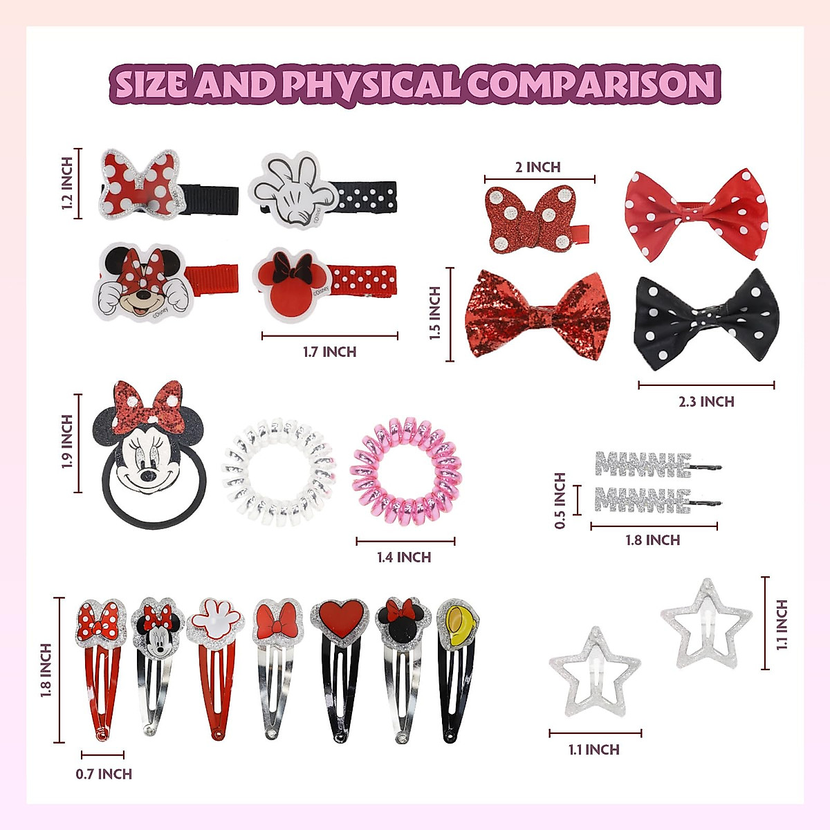 Disney Minnie Mouse Hair Accessories Set for Kids, Perfect for Parties, Sleepovers and Makeovers, Ages 3+, By Townley Girl