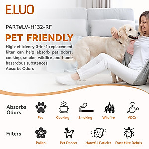 E.LUO LV-H132 Air Purifier Replacement Filter, Compatible with LEVOIT LV-H132, 3-in-1 (Nylon Pre-Filter, True HEPA Filter, High-Efficiency Activated Carbon Filter)