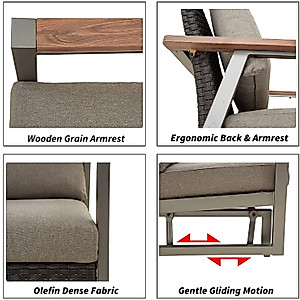 Sports Festival Outdoor Furniture Patio Glider Bench Swing Seating Loveseat with Grey Thick Cushions Rattan Wicker Rocking Chair in Metal Frame for Garden Porch Backyard