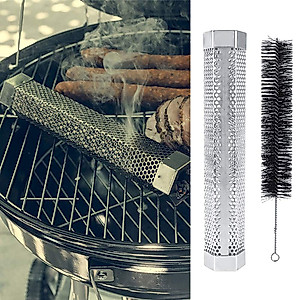 Jerliflyer BBQ Smoker, Pellet Smoker Tube Hexagonal Stainless Steel BBQ Pipe Outdoor Mesh Grill Smoke Generator for All Electric Gas Charcoal Grill Smoker Hot Cold Smoking