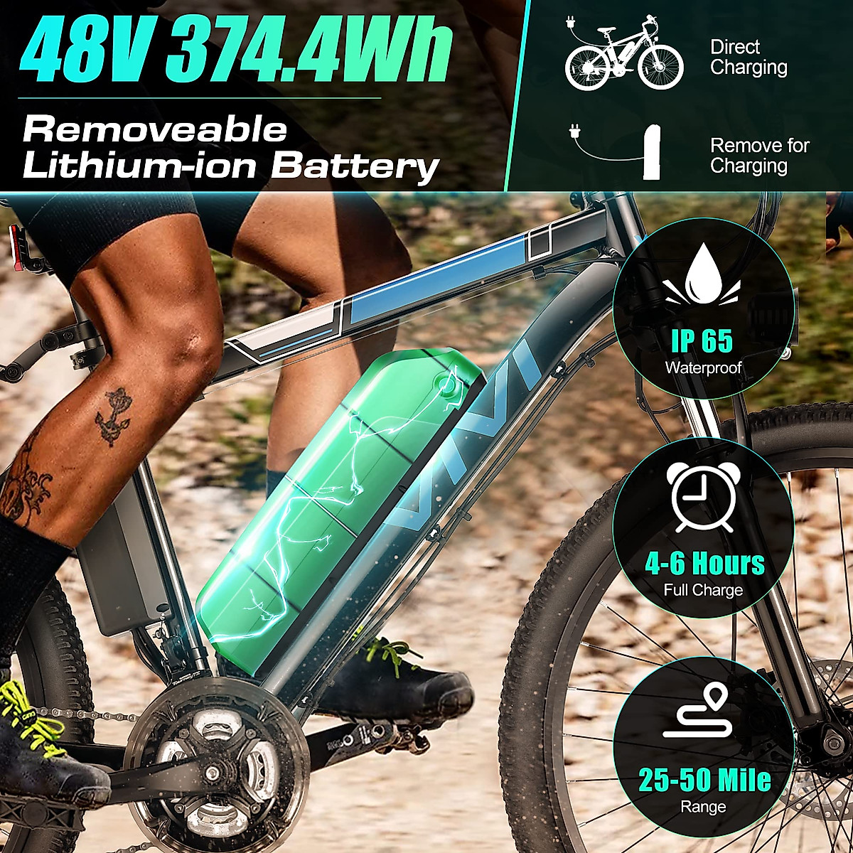 Vivi Electric Bike for Adults 26 Inch 500W Ebike for Adults Removable 48V Battery, Electric Mountain Bike 21 Speed Gears, Electric Bicycle 50 Miles/Pedal Assist