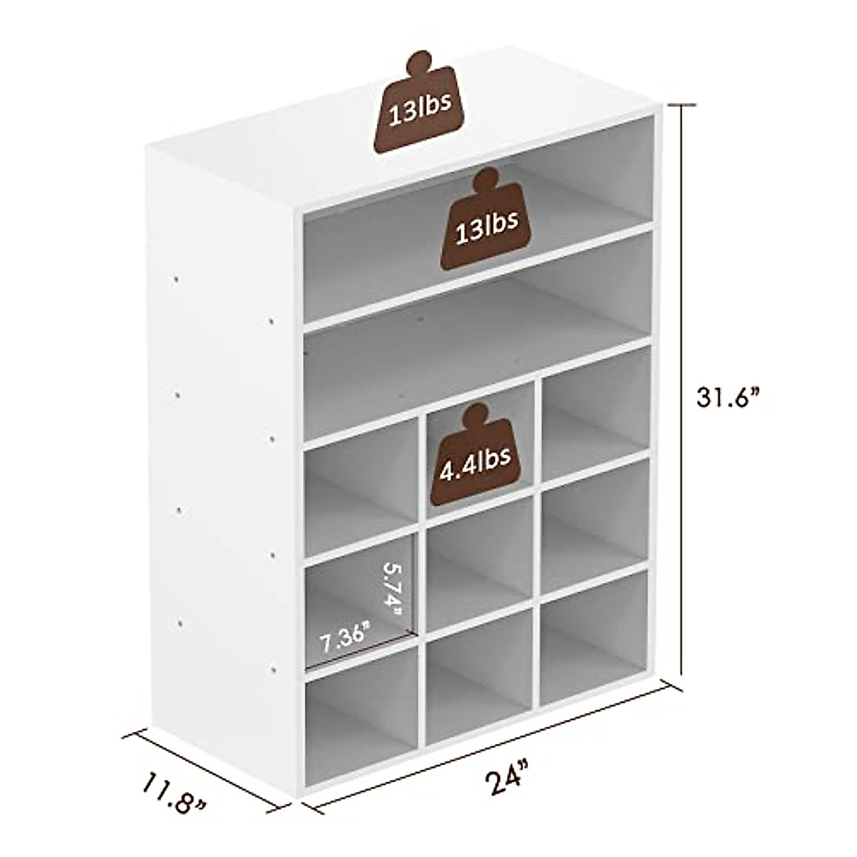 HAIOOU Shoe Cubby, 9-Cube Stackable Wood Shoe Rack Organizer 5-Tier Freestanding Wooden Shoe Stand with 2 Storage Shelf for 10-15 Pairs, Ideal for Apartment, Entryway, Closet Organization - White