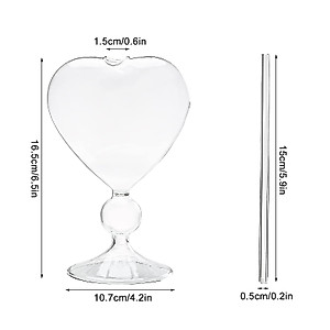8 Oz Unique Cocktail Glasses Set of 2 Creative Heart Shaped Wine Glasses with Straw Romantic Drinking Glasses Juice Glasses for Wedding Home Bar Party(Glossy)