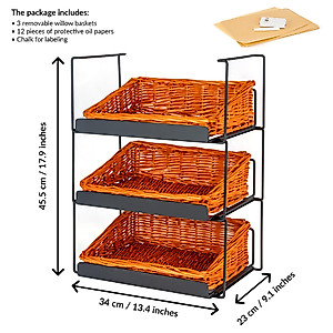 Bread Display Rack | Willow Basket Display For Kitchen Counter Storage & Bakery | Bread Organizer | Farmers Market Display | Basket For Potatoes And Onions | Fruit & Vegetables Holder