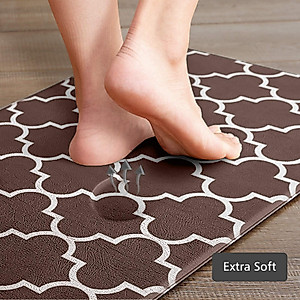KMAT Kitchen Mat [2 PCS] Cushioned Anti-Fatigue Kitchen Mats and Rugs, Waterproof Non-Slip Kitchen Rug Heavy Duty PVC Ergonomic Comfort Standing Foam Mat for Floor Home, Sink, Laundry,Brown