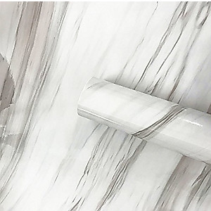 White Granite Look Marble Gloss Film Vinyl Self Adhesive Counter Top Peel and Stick Wall Decal 17.7'x79''