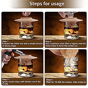 Cocktail Smoker Kit Old-Fashioned Bourbon Whiskey Smoker-Kit 4 Flavour 8 Wood Chips Drink Ice Cube Smoking Infuser for Cocktails Lover Men Women Gifts