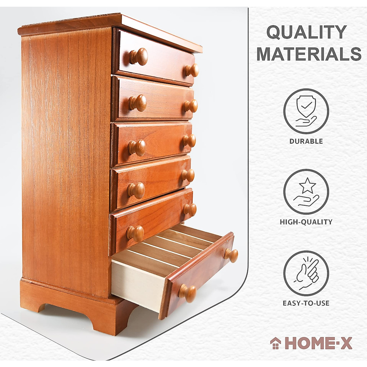 Home-X 6-Drawer Organizer for Sewing, Spools of Thread, Craft Supplies, Makeup, or Jewelry, Wood with Cherry Finish, 17" L x 6 ¾" W x 11 ¾" H