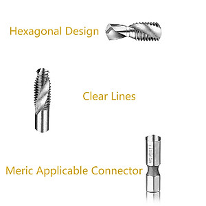 HUAZHICHUN 6Pcs Metric Drill Tap Set Hex Shank Combination Drill and Tap Bit Set HSS Screw Tap Deburr Drill Bits M3-M10