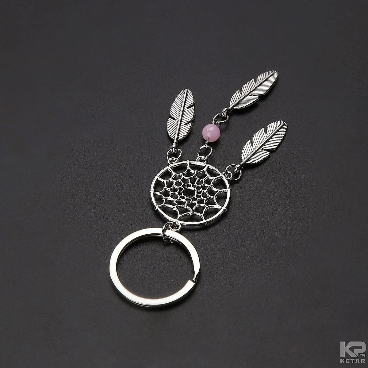 Moon Dream Catcher Kit for Adults - 6Pcs Cute Macrame Dream Catcher Keychain Silver for Bag Home Car Dream Catcher Supplies - Large Dream Catcher Metal Rings - Mini Dream Catcher with Peacock Feathers