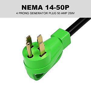 oviitech NEMA 14-50P to L14-30R Generator Transfer Switch Adapter Cord，250V, SJTW 10AWG*3C,50Amp Male to 30Amp Female Generator Welder Dryer RV EV Adapter Cord, 1.5FT,Green