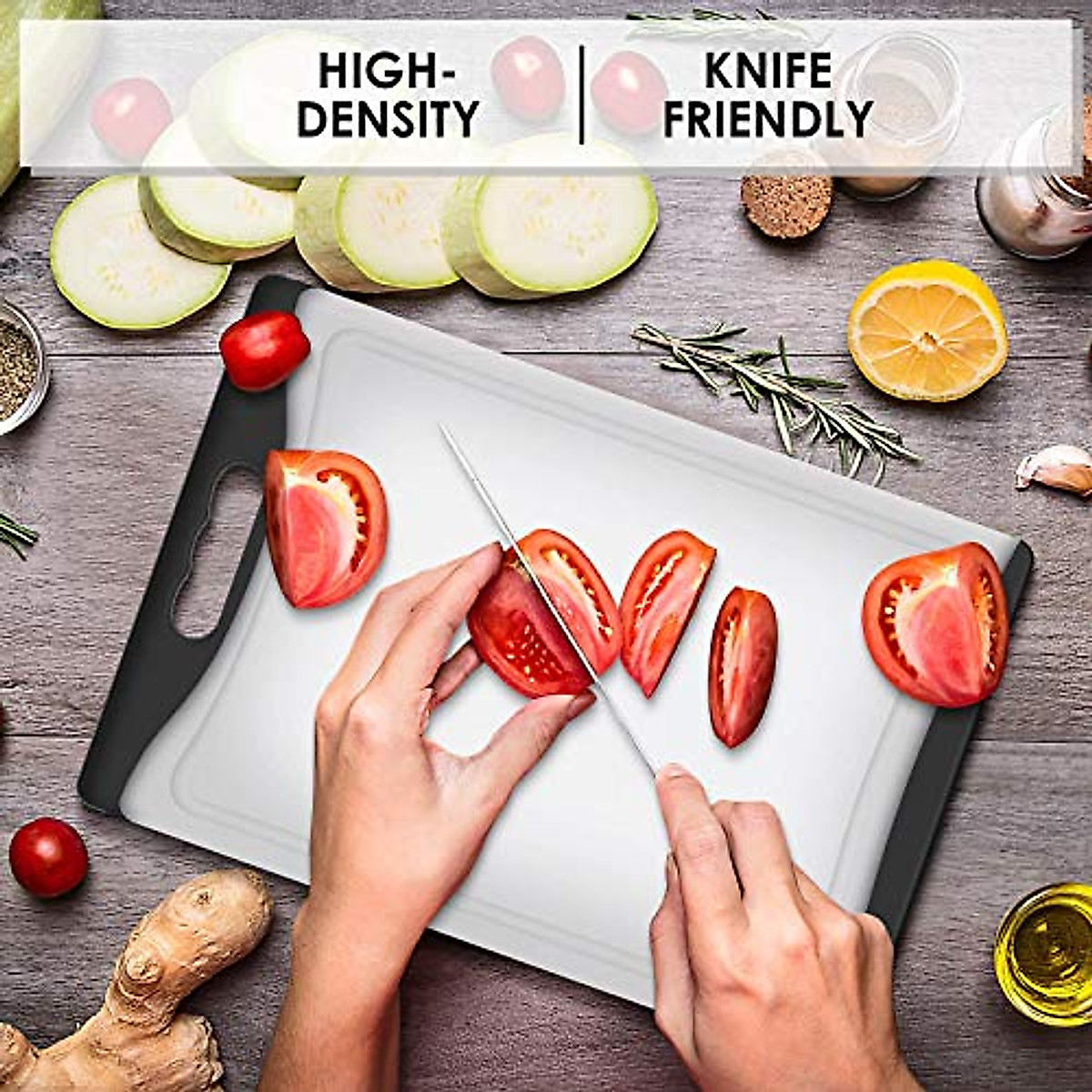 Extra Large Cutting Board, 17.33" Plastic Cutting Board for Kitchen Dishwasher Chopping Board with Juice Grooves Kitchen Cutting Board with Easy Grip Handle, Clear and Black,XL, Kikcoin