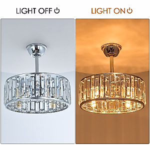 GDLT 18" Silver Crystal Caged Ceiling Fan with Lights and Remote, Modern Crystal Fandelier Chorme Ceiling Fan with Light and Reversible Motor, Chandelier Ceiling Fan for Bedroom, Living Room