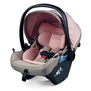 Peg Perego Primo Viaggio 4-35 Lounge - Reclining Rear Facing Infant Car Seat - Includes Base with Load Leg & Anti-Rebound Bar - for Babies 4 to 35 lbs - Made in Italy - Mon Amour (Pink & Beige)