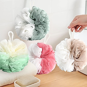 XTF2015 Bath Sponge Shower Loofahs, Soft Net Body Scrubber Sponge Ball, Durable Mesh Pouf Bath Loofah Sponge Body Wash Puff, Pack of 4 (4 Packs, 4)