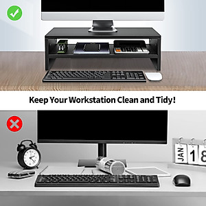 Zimilar Monitor Stand Riser, 2 Tiers Laptop Computer Monitor Riser for PC Screen, iMac, Desktop Wooden Screen Monitor Stand Riser with Storage Organizer for Home Office (Black)