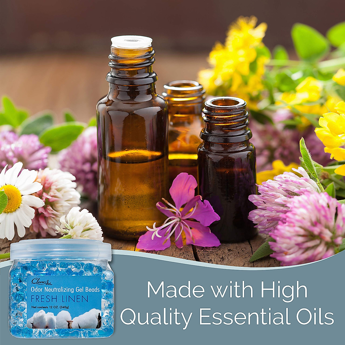 Clear Air Odor Eliminator Gel Beads - Air Freshener - Eliminates Odors in Bathrooms, Cars, Boats, RVs & Pet Areas - Made with Essential Oils - Fresh Linen Scent - 12 Ounce - 2 Pack