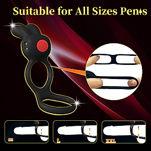 Vibrating Cock Ring with Bunny Ears, Dual Silicone Penis Ring Couple Male Vibrator Sex Toy for Clitoris Testicles Taint Stimulation, Adult Couples Sex Toys, Vibrators Rings for Men Couples Pleasure