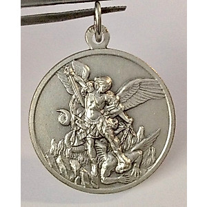 Saint Michael The Archangel Silver Tone Medal - BIg Size - 32 mm - Made in HIGH RELIEF