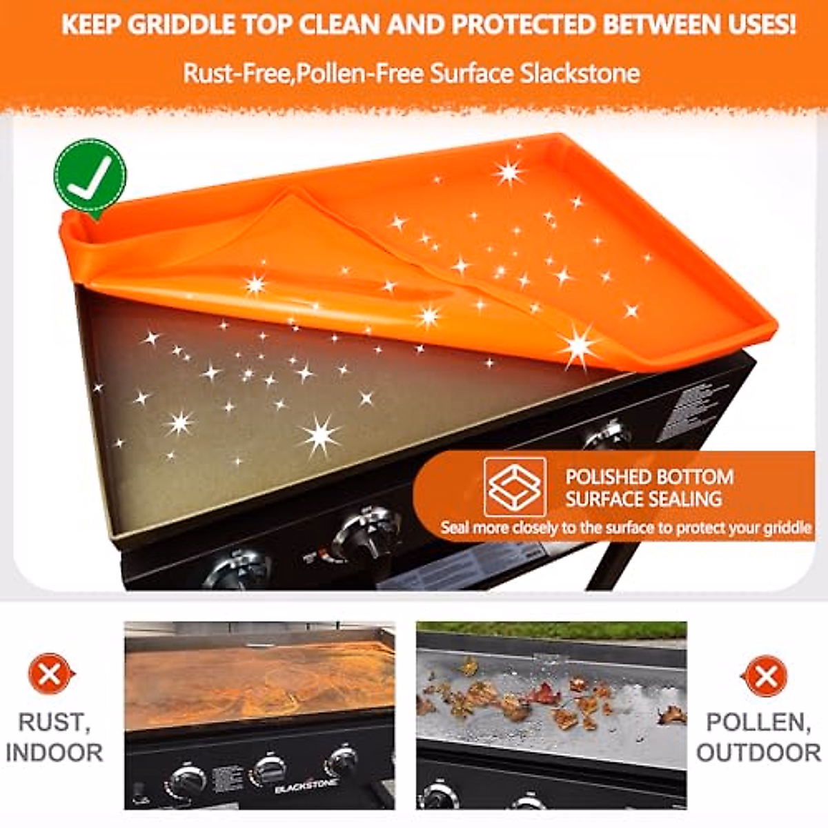 Silicone Griddle Mat with Grease Cup Liners for Blackstone 28" Griddle, High-Wall & Full-All-Encompassing Heavy Duty Food Grade Silicone Grill Buddy Mat, Protecttion Griddle from Dirt & Rust (Orange)
