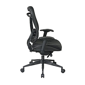 SPACE Seating Breathable Mesh High Back and Padded Black Leather Seat, Ultra 2-to-1 Synchro Tilt Control, Seat Slider and Gunmetal Finish Executive Chair