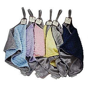 MEG ORIGINAL Satin and Minky Dot Baby Security Blanket Lovey with Loop (Silver/Pink)