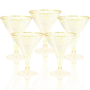 Liacere 24 Pack Gold Plastic Martini Glasses - 6.25oz Disposable Cocktail Glasses - Plastic Margarita Glasses Perfect for Wedding & Party