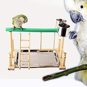 balacoo Bird Parrot Play Stand Self Assemble Playground Wood Perch Gym Playpen with Ladder Swing Toys Exercise Play Standing Stick Color Random