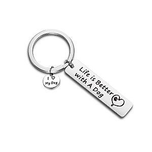 FEELMEM Dog Lover Gift Dog Mom Gift Life is Better With A Dog Keychain Pet Lovers Pet Jewelry Gifts for Dog Lovers (Silver)