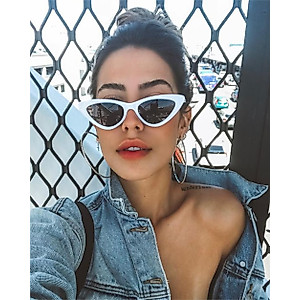 GIFIORE Cat Eye Sunglasses for Women Polarized, Vintage Retro Narrow Cateye Frame Sun Glasses (White Frame Grey Polarized Lens)