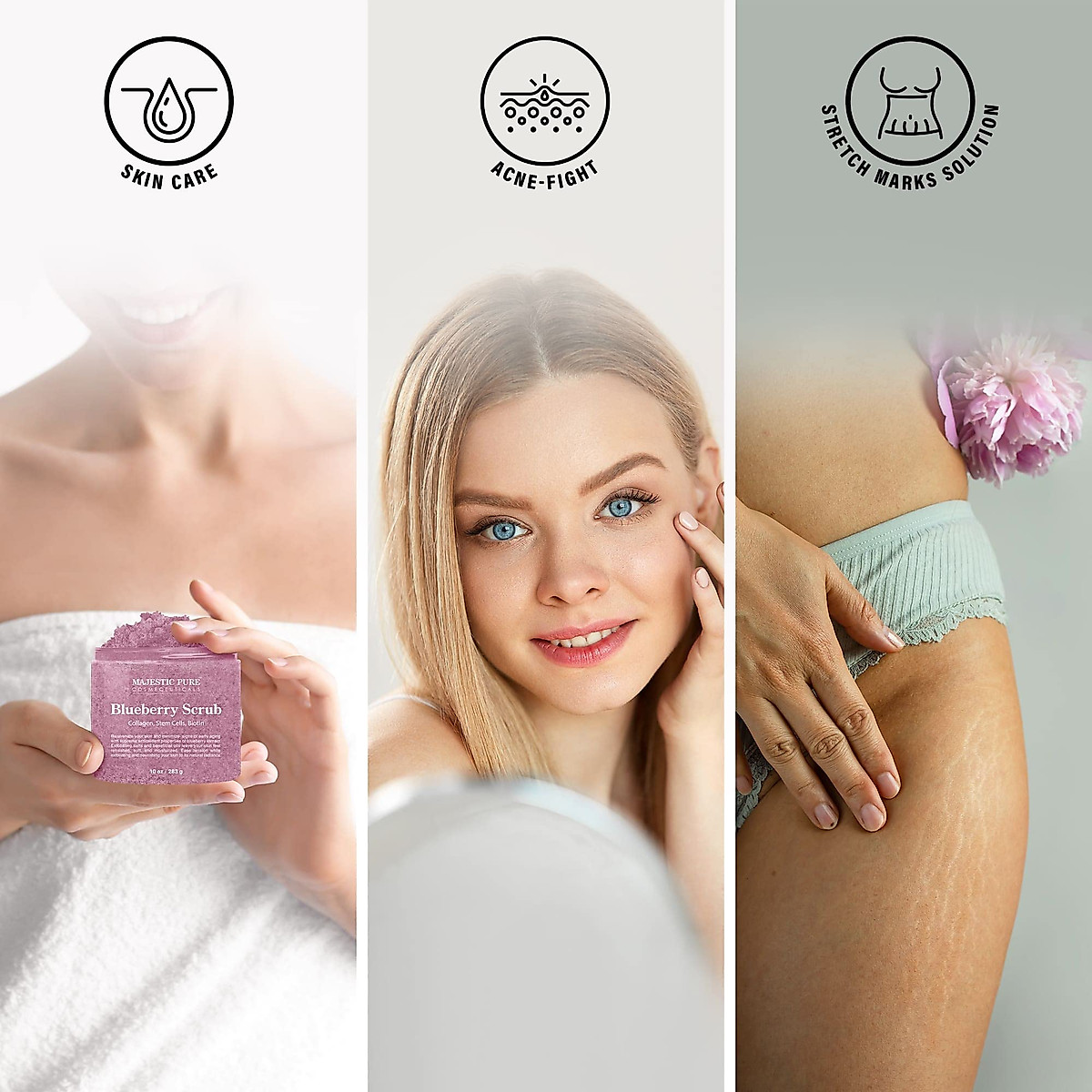 MAJESTIC PURE Blueberry Body Scrub, with Collagen, Stem Cell & Biotin - Exfoliating Body Scrub to Exfoliate, Smooth & Moisturize Skin - Deep Cleansing & Hydrating, Skin Care for Men and Women - 10 oz