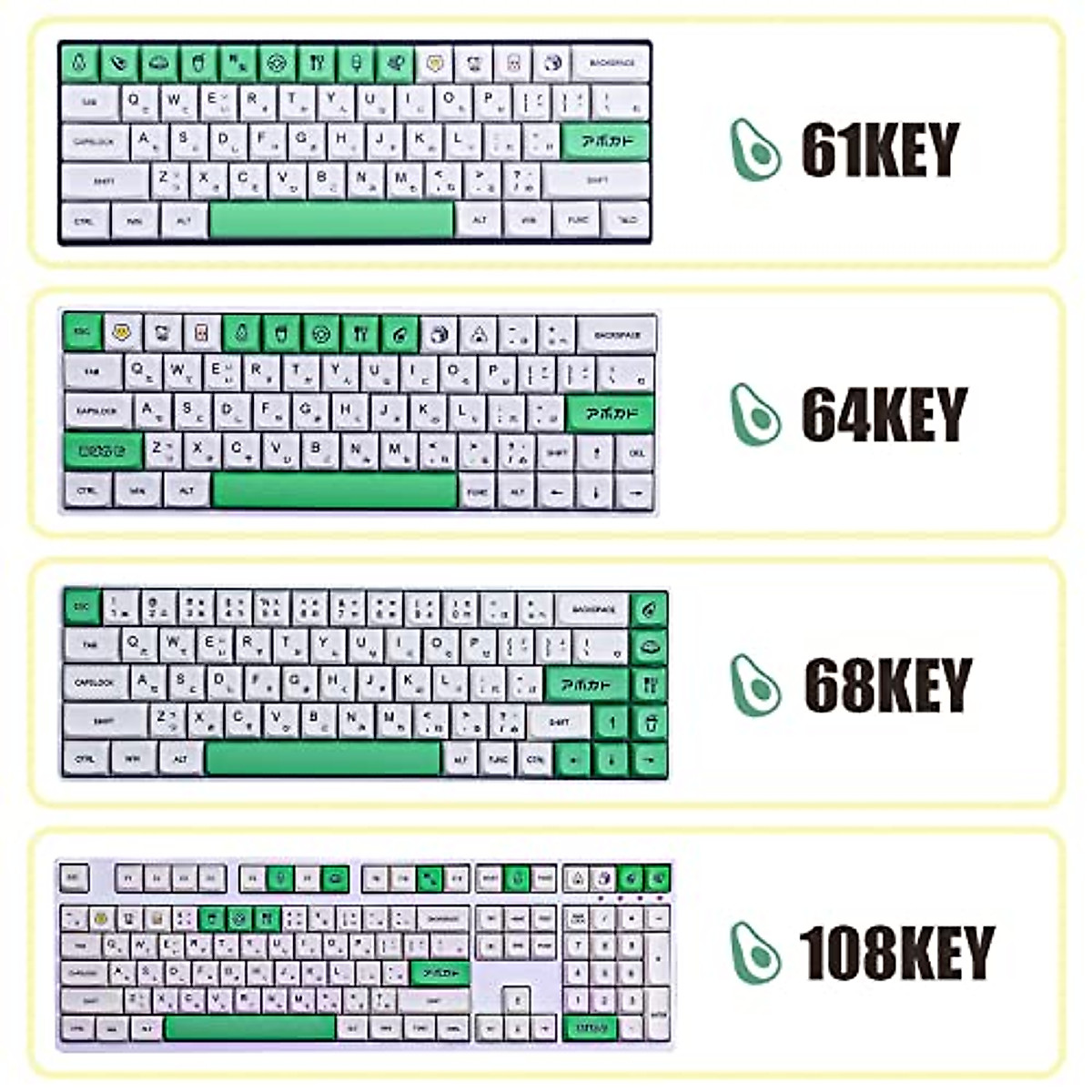 Hyekit PBT Keycaps 137 Keys Avocado Milk XDA Profile Keycaps Dye-Sublimation Japanese Keycaps Cute Keycaps Cherry Gateron MX Switches Mechanical Keyboards