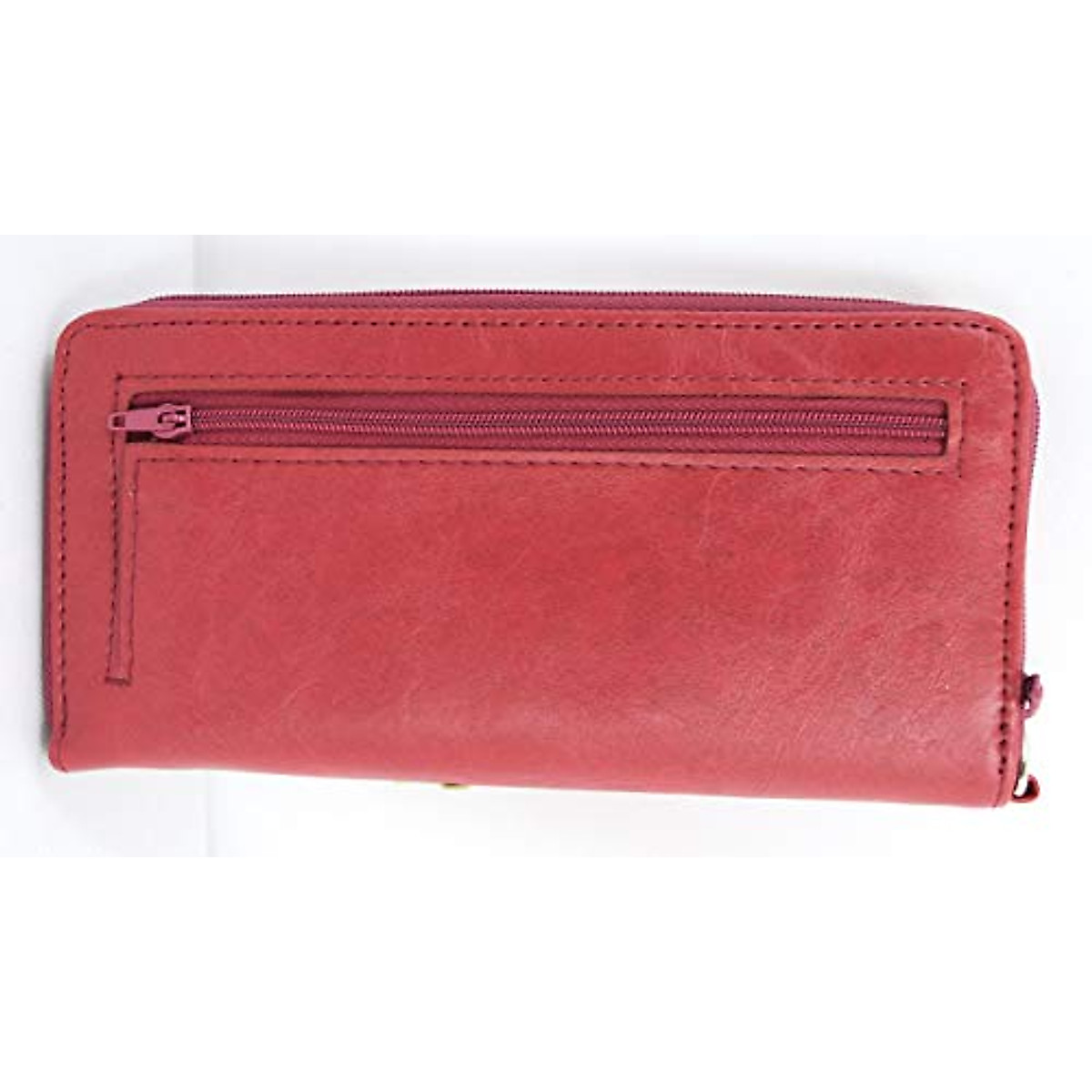 Lavishy Black Cat and Flower applique Zip Around Wallet with a Strap (Red)