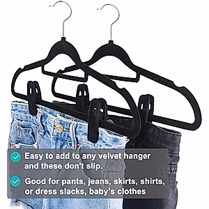 TOFIIGREM Black Velvet Hanger Clips (60-Pack), Non-Slip Strong Velvet Hangers Clips for Velvet Hangers, Pants Skirt Hanger Velvet Clips Fit for Thin Velvet Clothes Suit Hangers